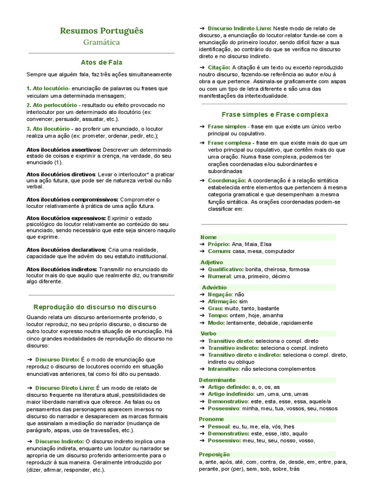 Resumos Gramática | PDF