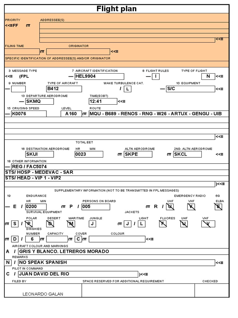 FPL Form | PDF | Aviation | Measuring Instrument