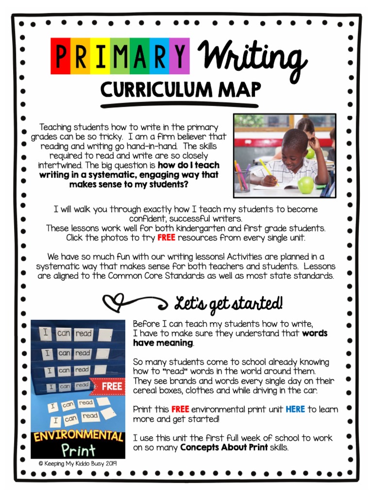 10 - Free Writing Curriculum Map - Lessons and Activities Kindergarten ...