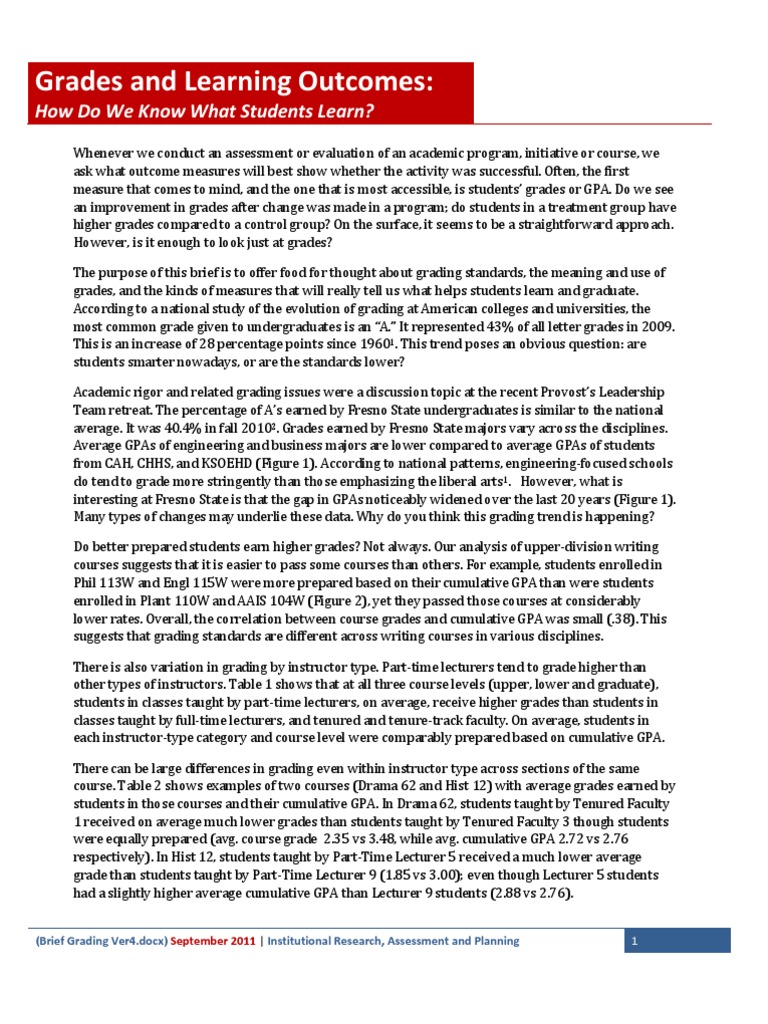 Grades and Learning Outcomes: How Do We Know What Students Learn? by ...