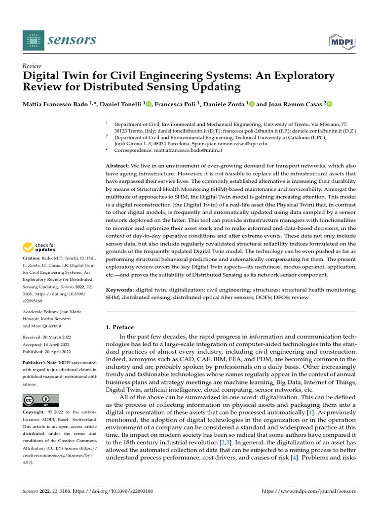 Digital Twin For Civil Engineering Systems: An Exploratory Review For Distributed Sensing ...