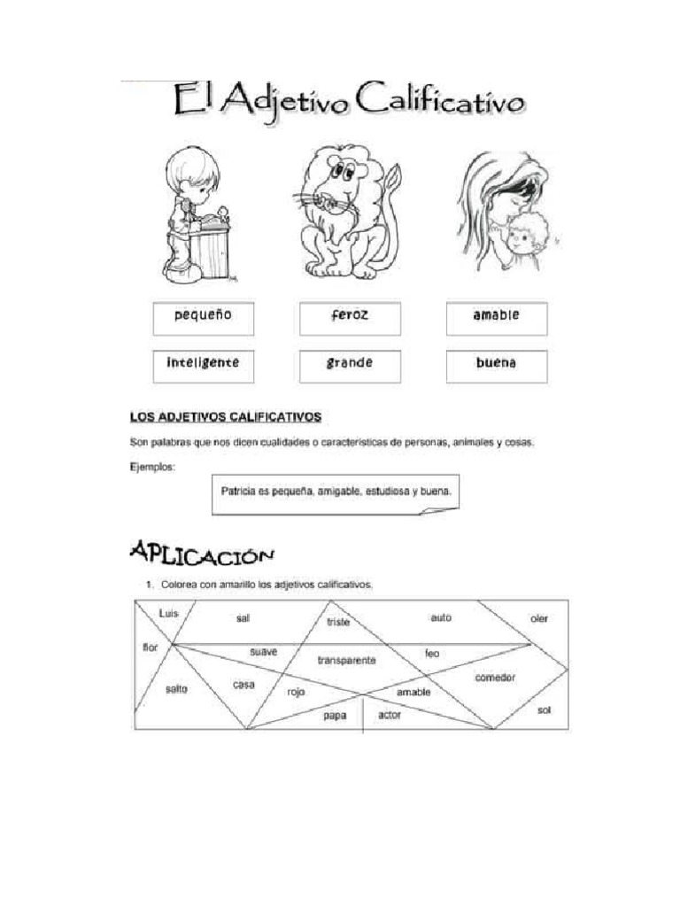 Ficha Adjetivos Calificativos | PDF
