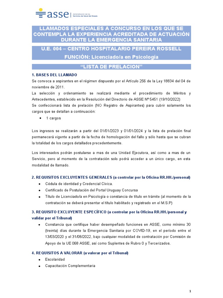 Licenciado en Psicologia - Centro Hospitalario Pereira Rossell | PDF | Gobierno