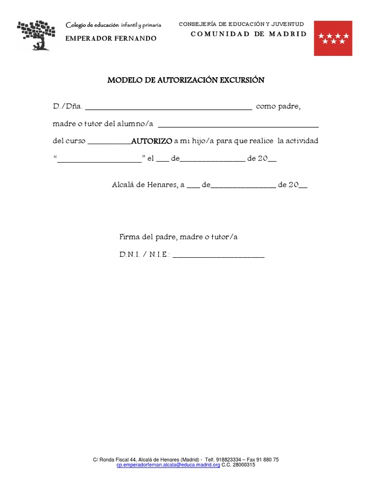 Modelo Autorización Excursión Pdf