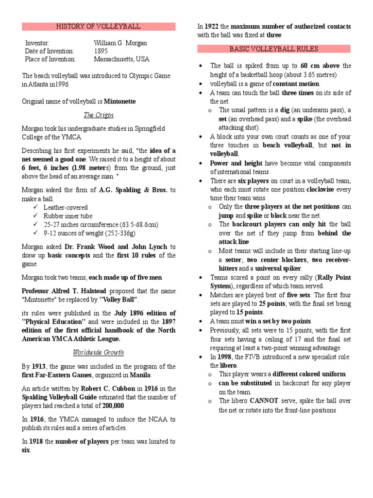 Notes About Volleyball | PDF | Volleyball | Sports