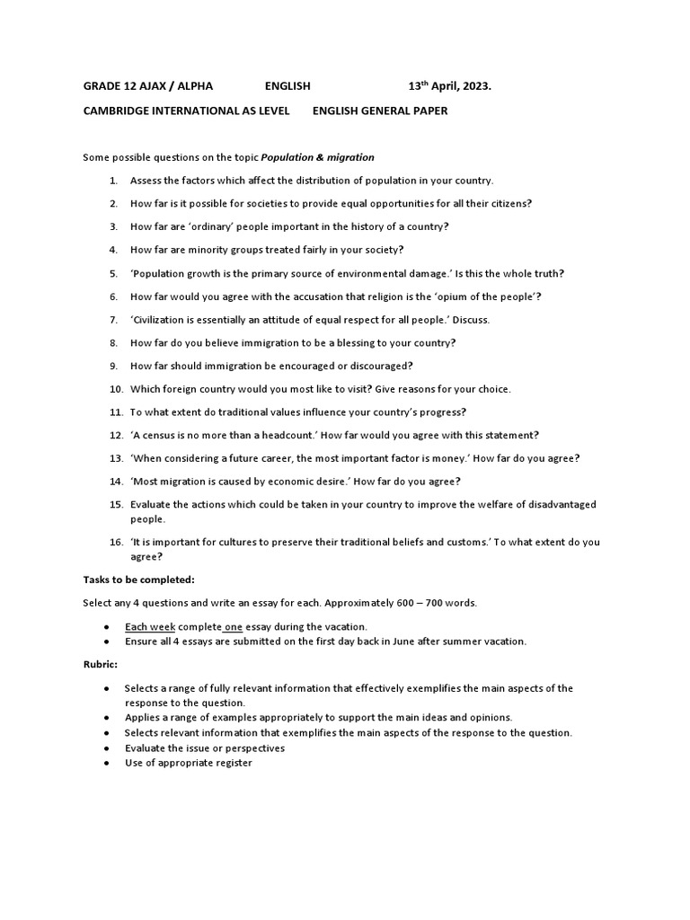 English General Paper | Download Free PDF | Argument | Immigration