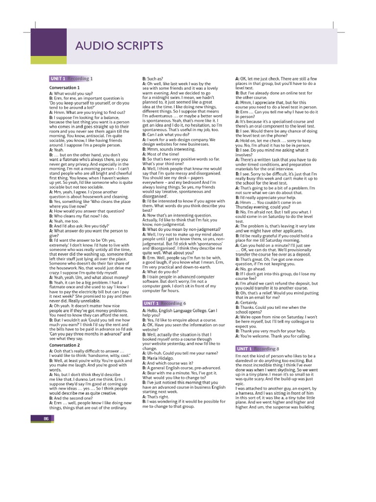 Perfeccionamiento 1 Audio Script | PDF