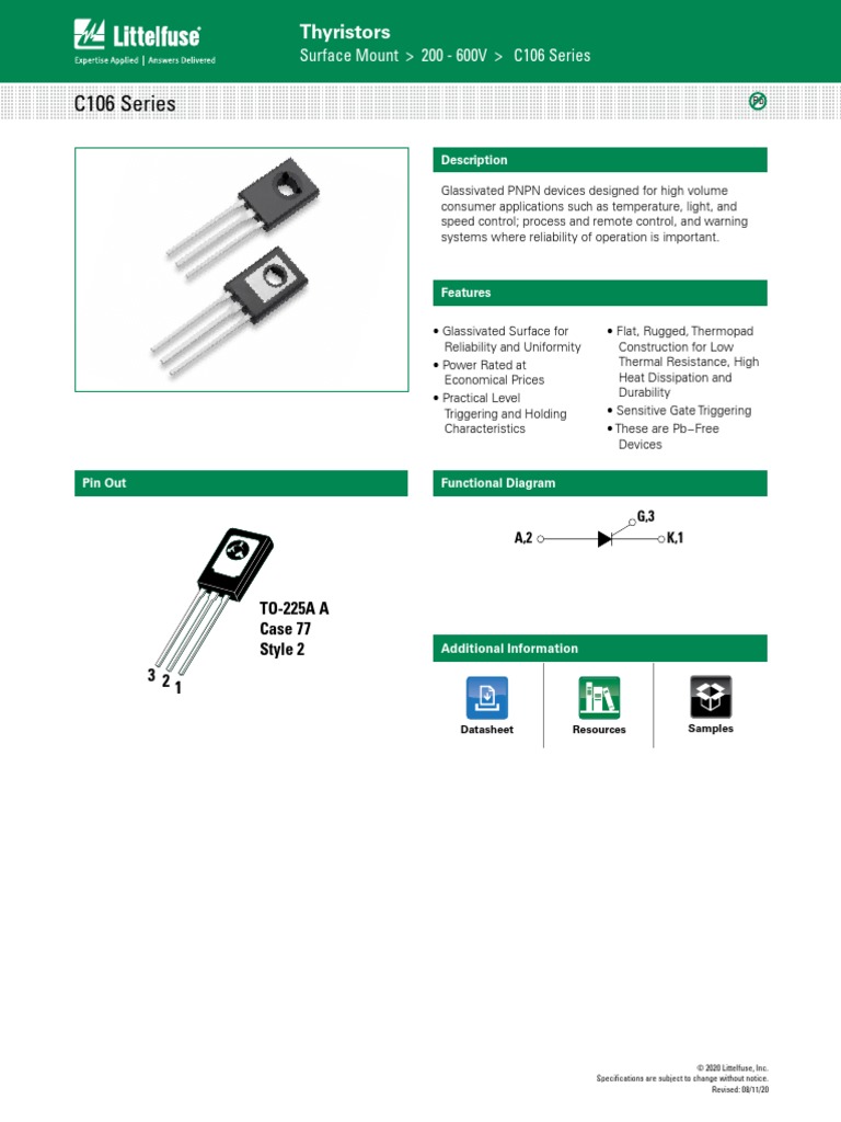 C106 Thyristor Series Datasheet | PDF | Thermal Conduction | Electrical ...