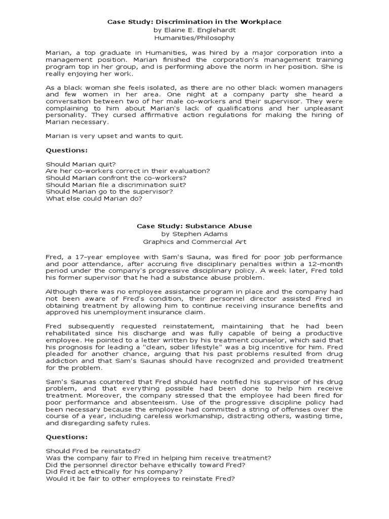 Workplace Discrimination Case Study | PDF | Employment | Employment ...