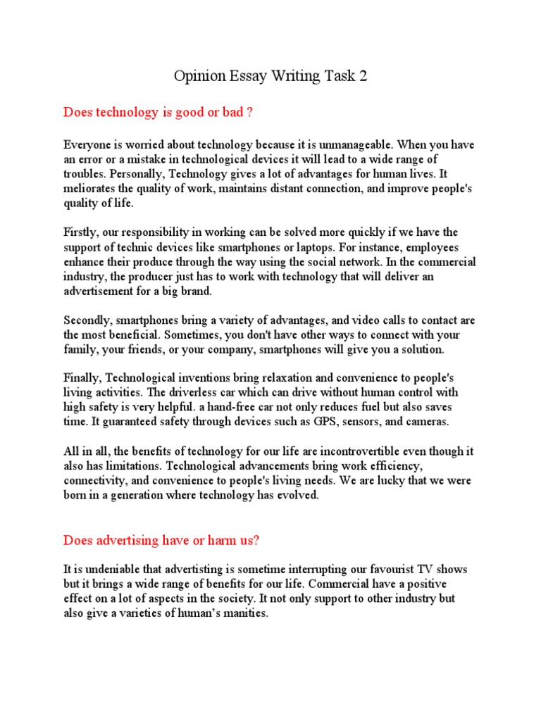 Opinion Essay Writing Task 2 | PDF