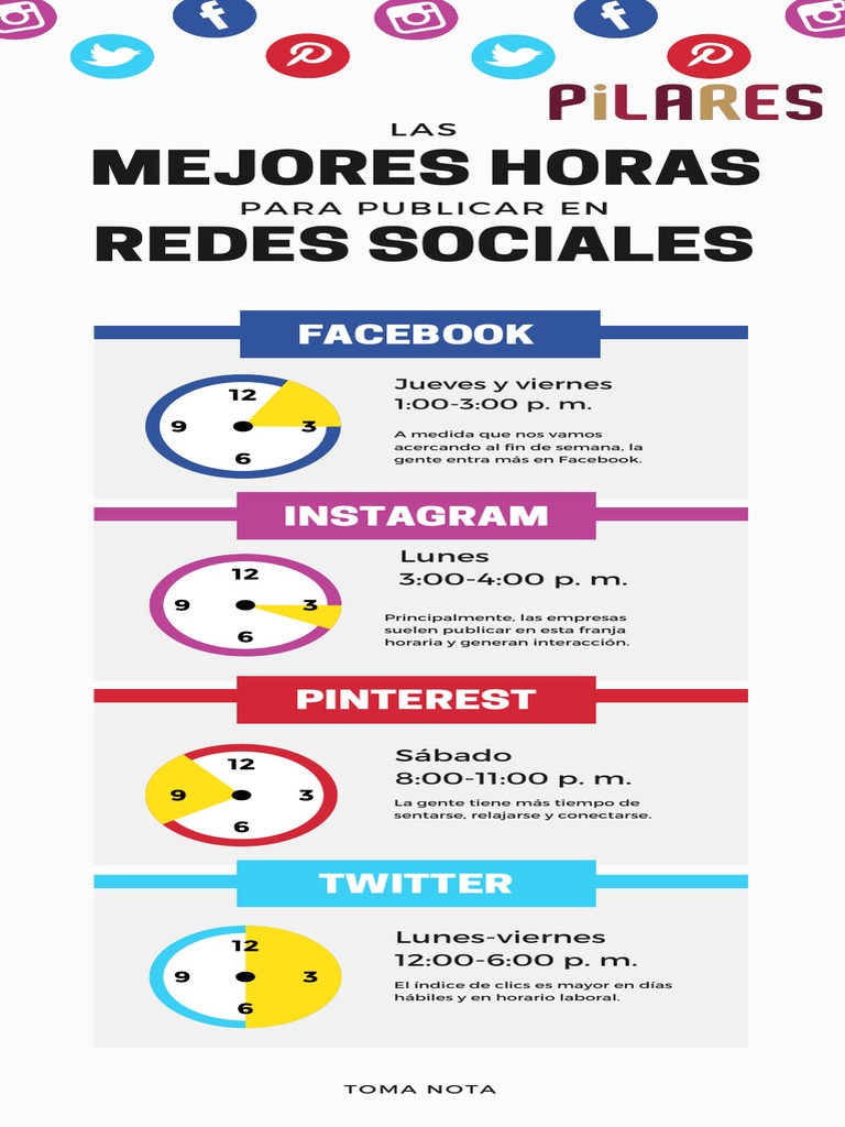 Redes Sociales Mejores Horas para Publicar Infografía | PDF | Facebook ...