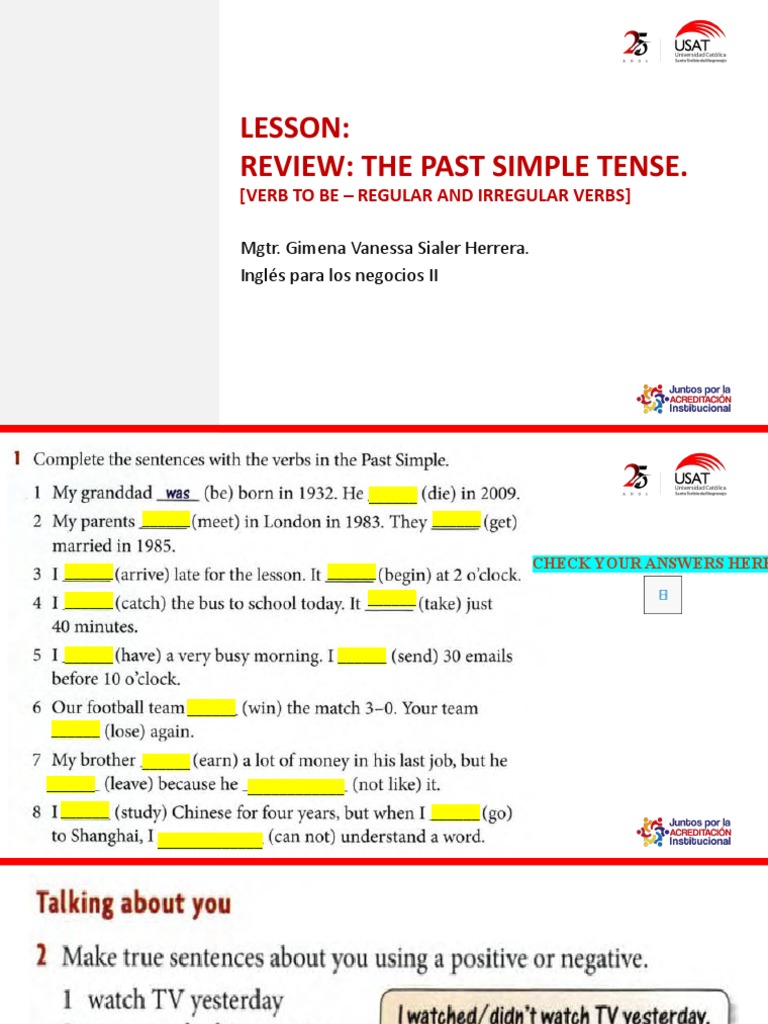 The Past Simple Tense - Review (Part 2) | PDF | Grammar | Linguistic ...