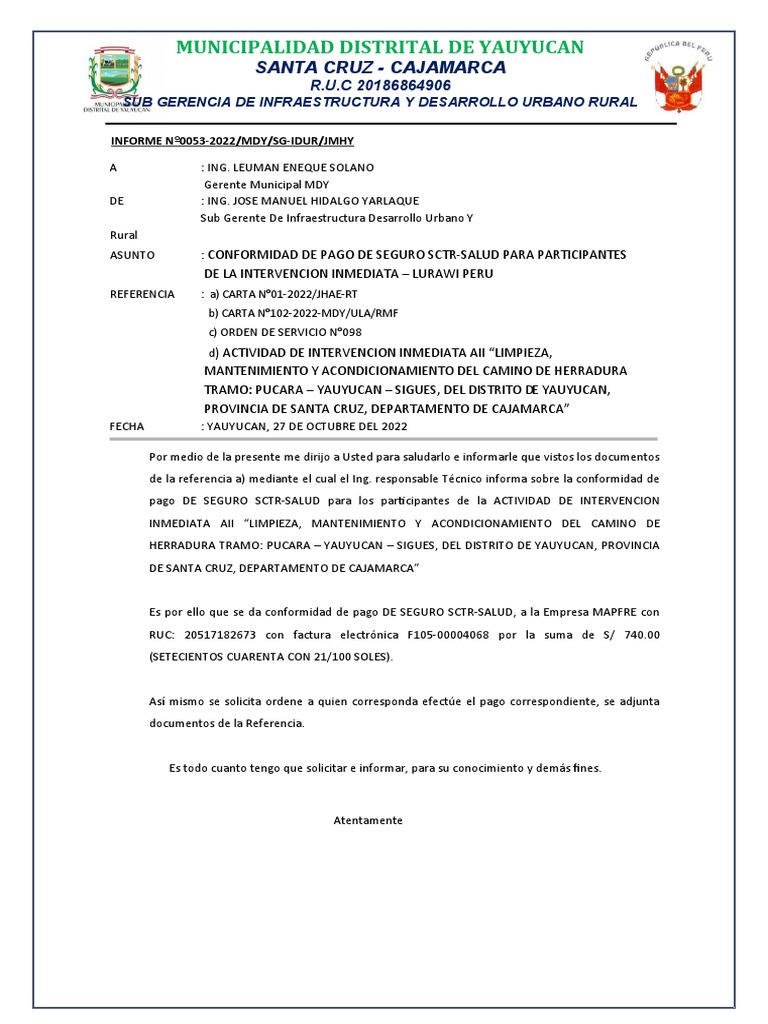 Informe 0053 - Sg-Idur Conformidades Lurawi Peru | PDF