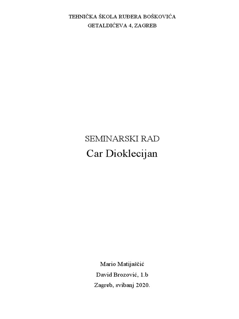 Seminar, Povijest - Car Dioklecijan | PDF