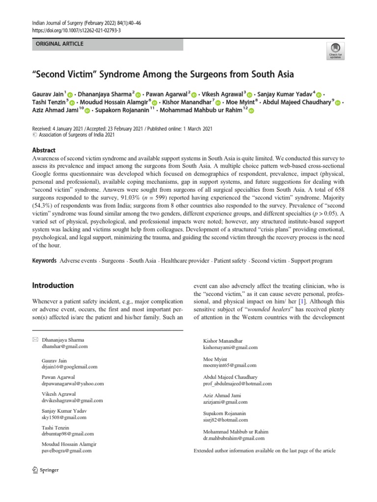 2nd Victim Syndrome | PDF | Surgery | Urology
