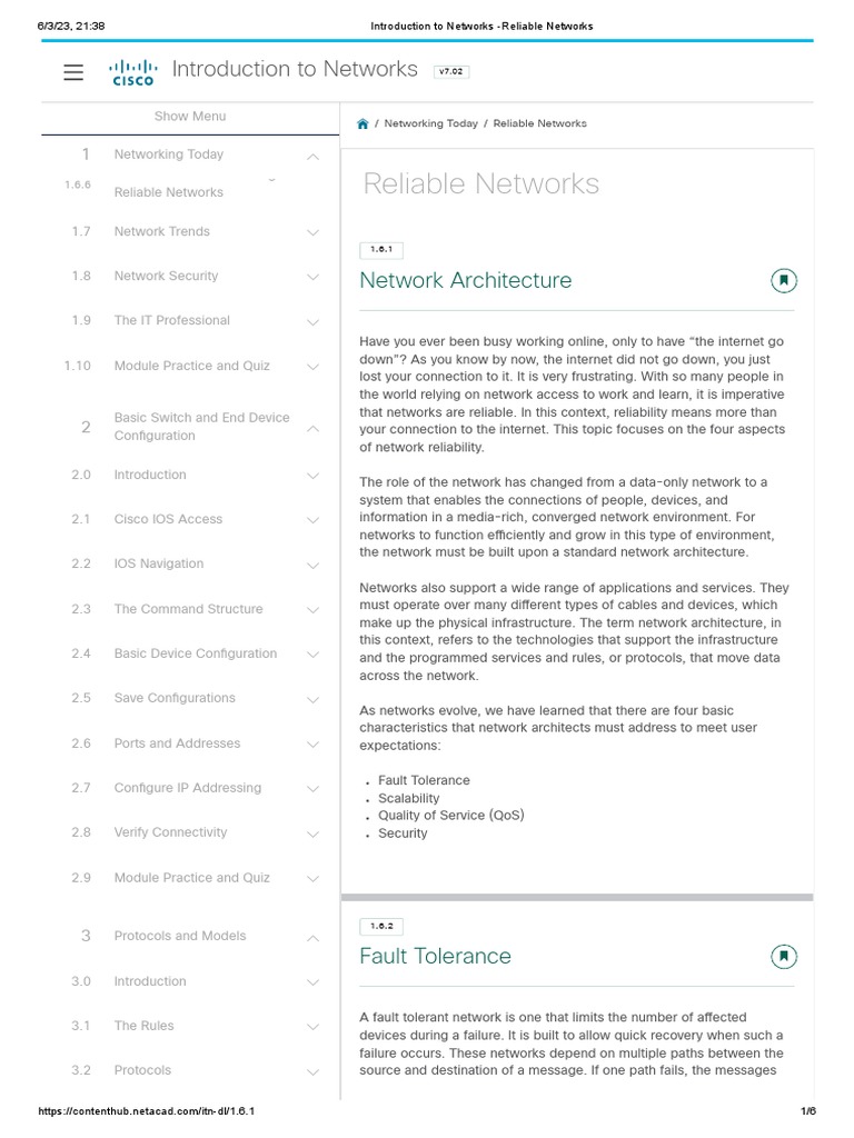 Introduction To Networks - Reliable Networks | PDF