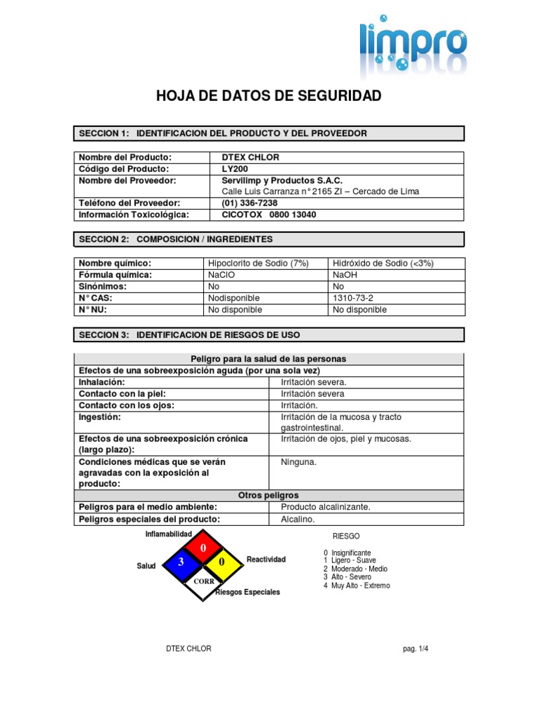 Dtex Chlor MSDS | PDF