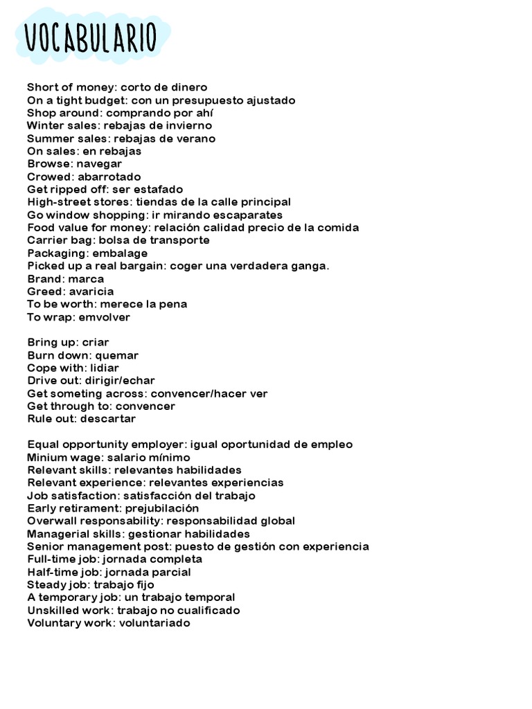 VOCABULARIO | PDF | Cocina, comidas y vino | Relaciones personales ...