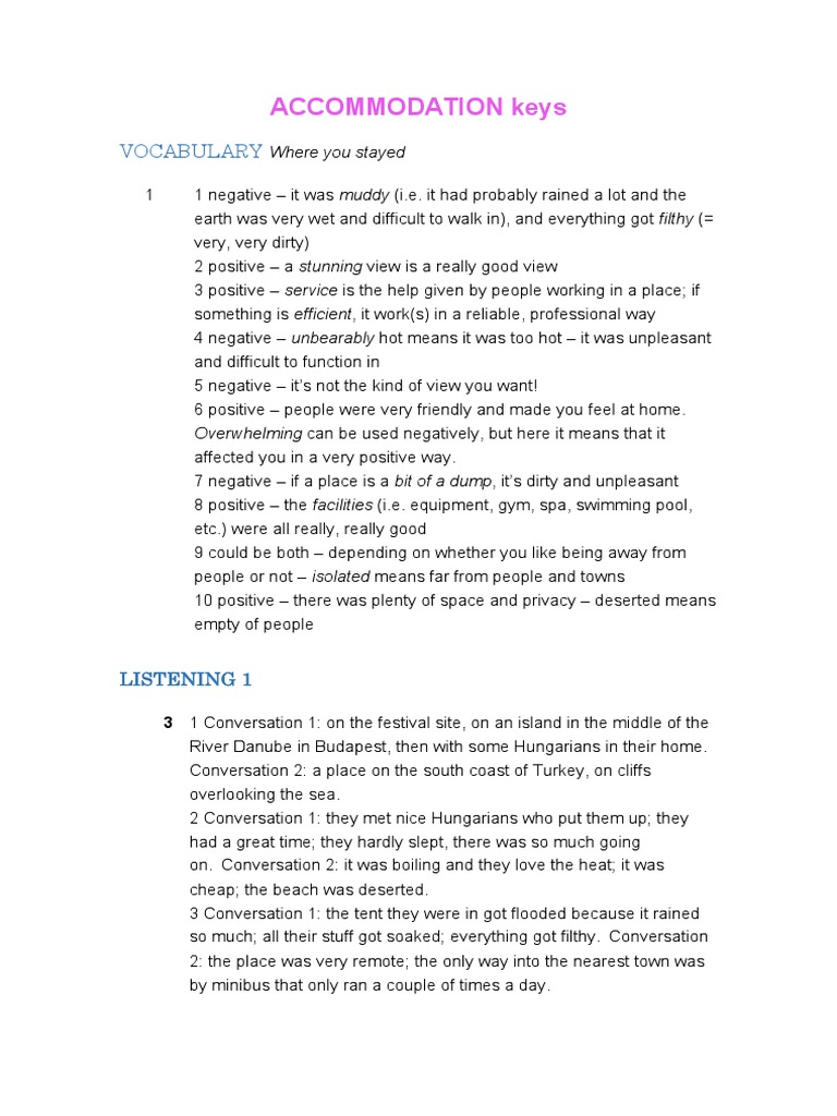 ACCOMMODATION - Unit KEYS | PDF