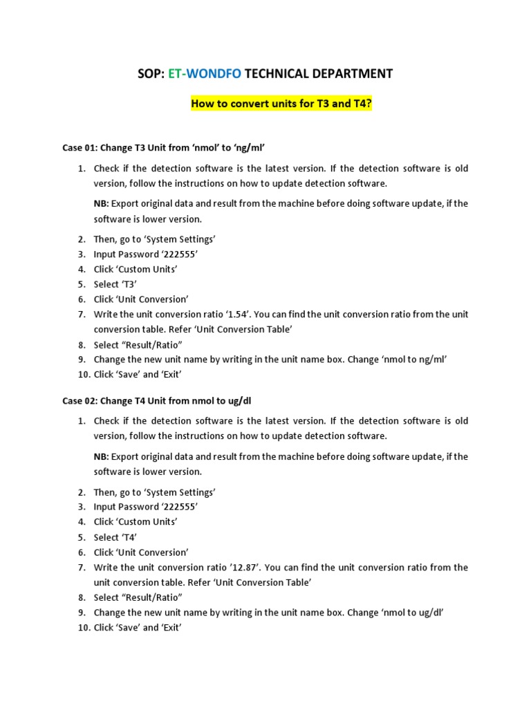 SOP-FS112-Unit Conversion T3.T4 - Wondfo (ET) | PDF | Endocrine System