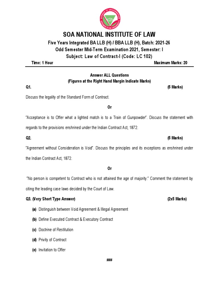 Law of Contract-I (LC 102) | PDF | Law