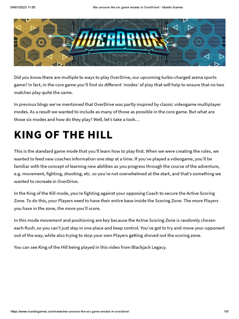 Game Modes in OverDrive! - Mantic Games | PDF