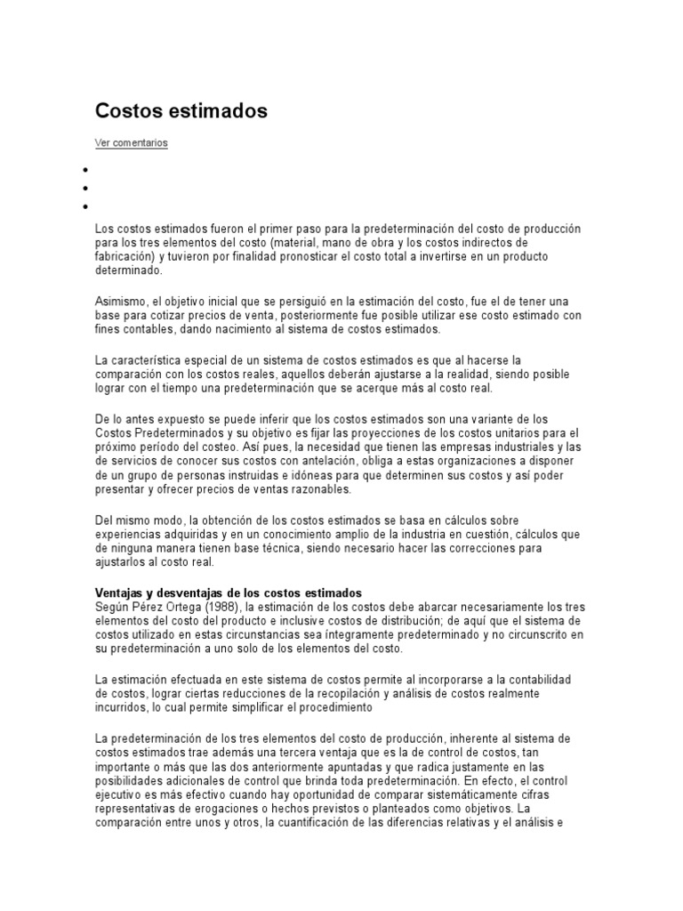 Costos Estimados | PDF | Contabilidad | Naturaleza