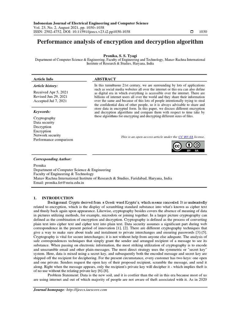 Performance Analysis Of Encryption And Decryption Pdf Cryptography Encryption