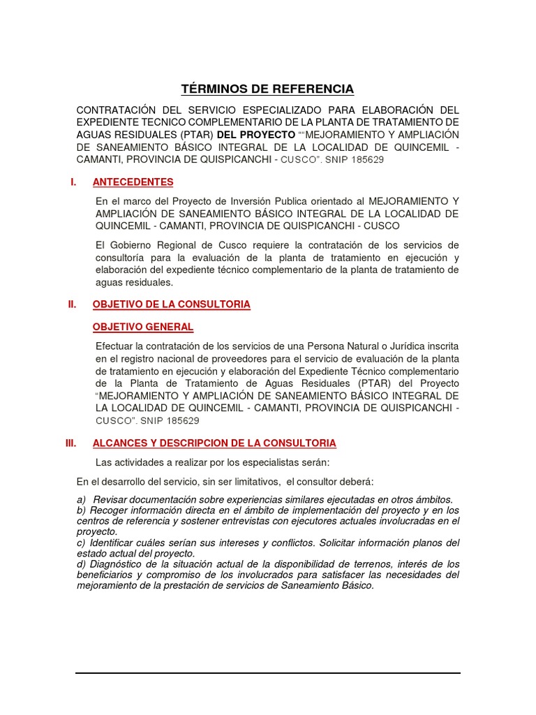 Consultoría PTAR Quincemil Cusco | PDF | Presupuesto