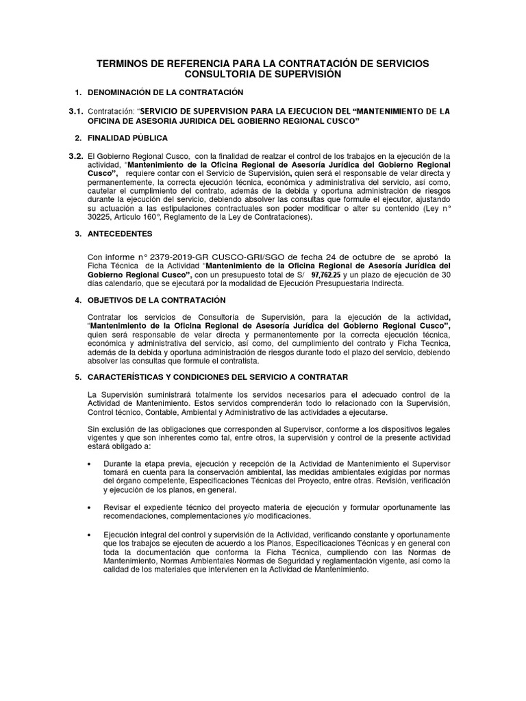 TDR Supervision | PDF | Presupuesto