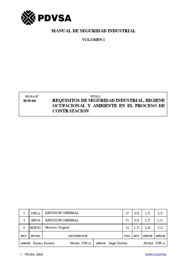 Manual de Seguridad Industrial Pdvsa | PDF