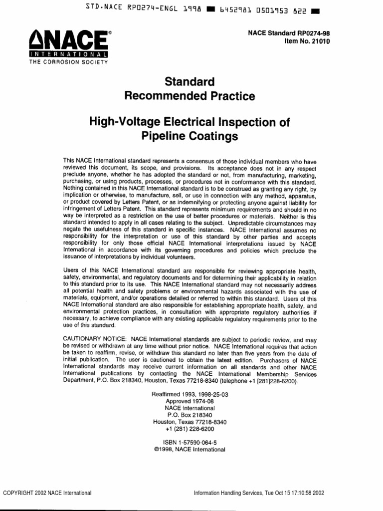 Nace RP 0274 98 | PDF | Technology & Engineering