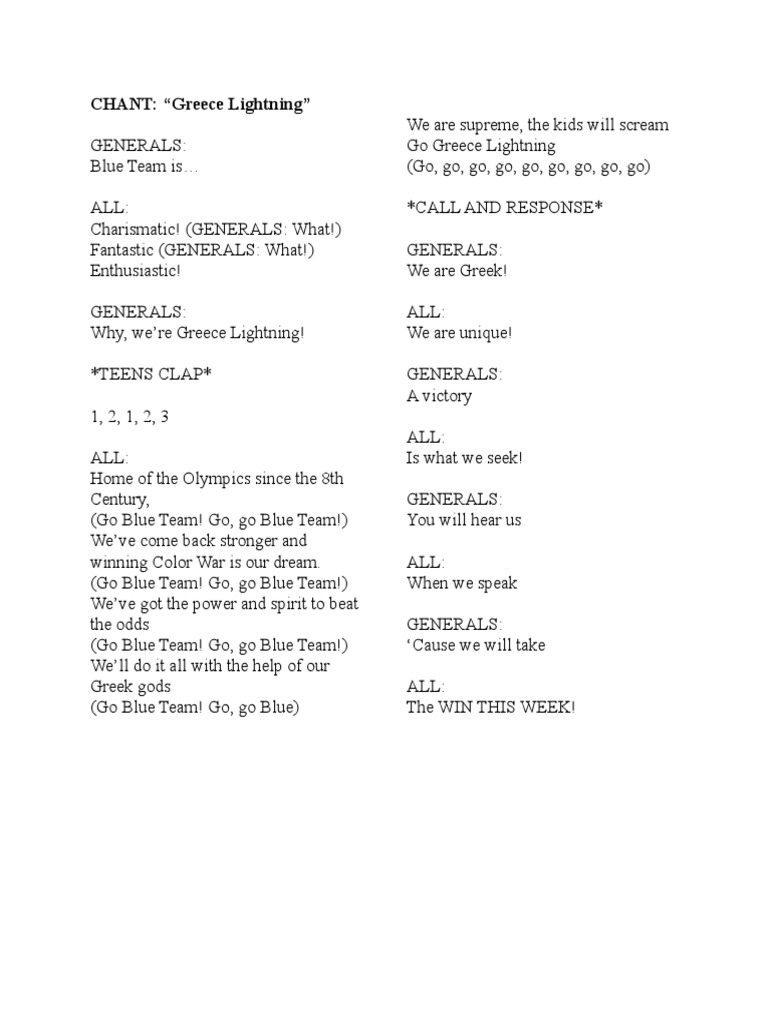 Blue Team Chant and Cheer | PDF