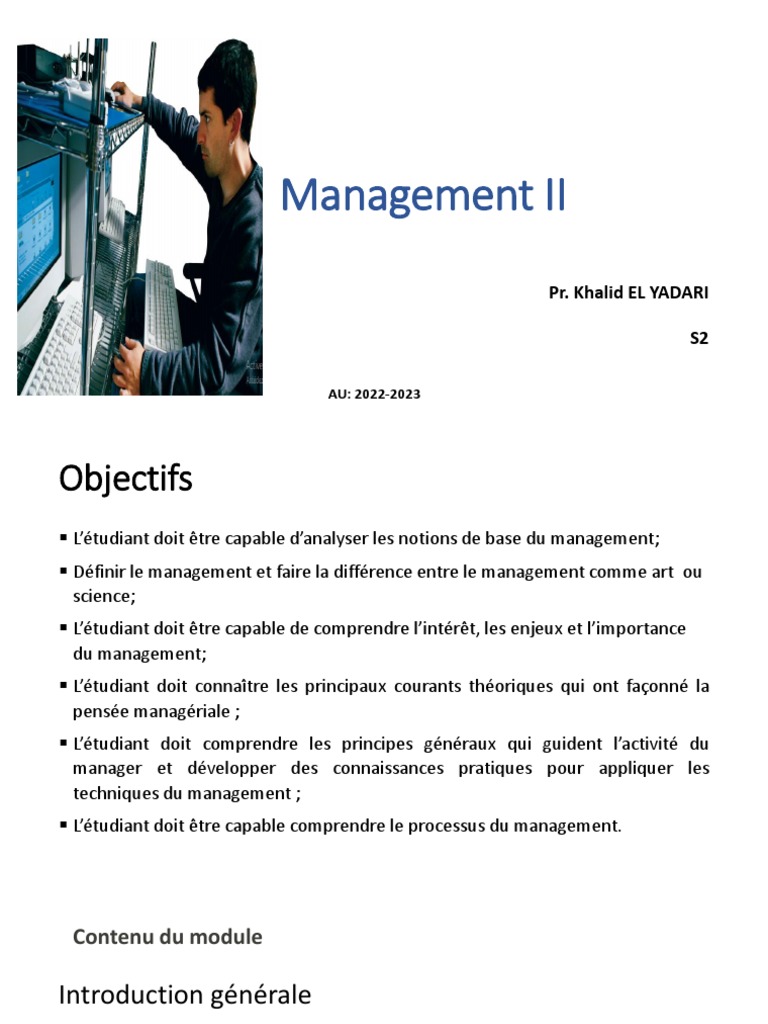 Management II Chapitre Introductif | PDF