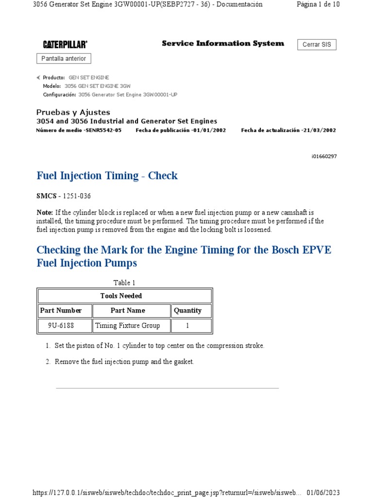Chequeo Tiempo Bomba de Inyeccion 3056 CAT | PDF | Engines | Screw