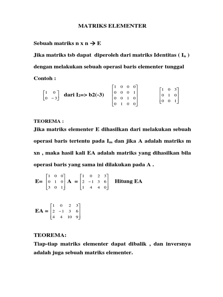 Matriks Elementer, Determinan Matriks, Invers Matriks | PDF