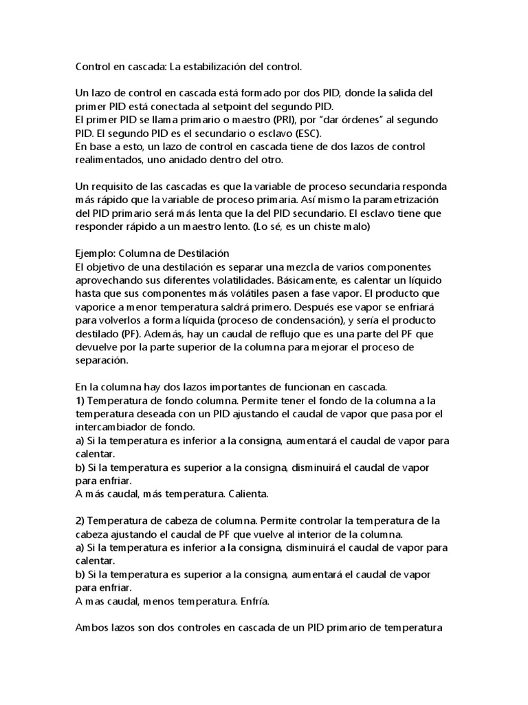 Control en Cascada: Guía Básica | PDF | Destilación | Química Física