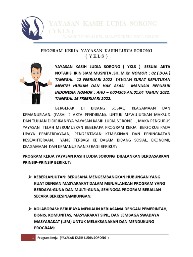 Program Kerja Yayasan Kasih Ludia Soorong | PDF