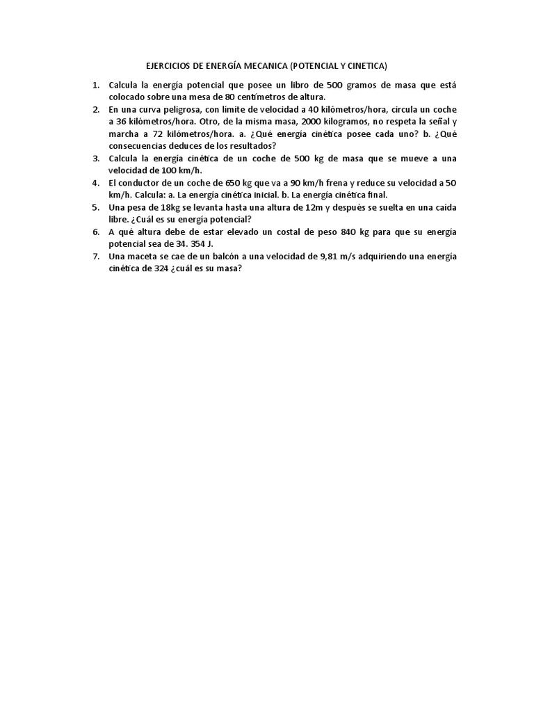 Ejercicios de Energía Mecanica | PDF