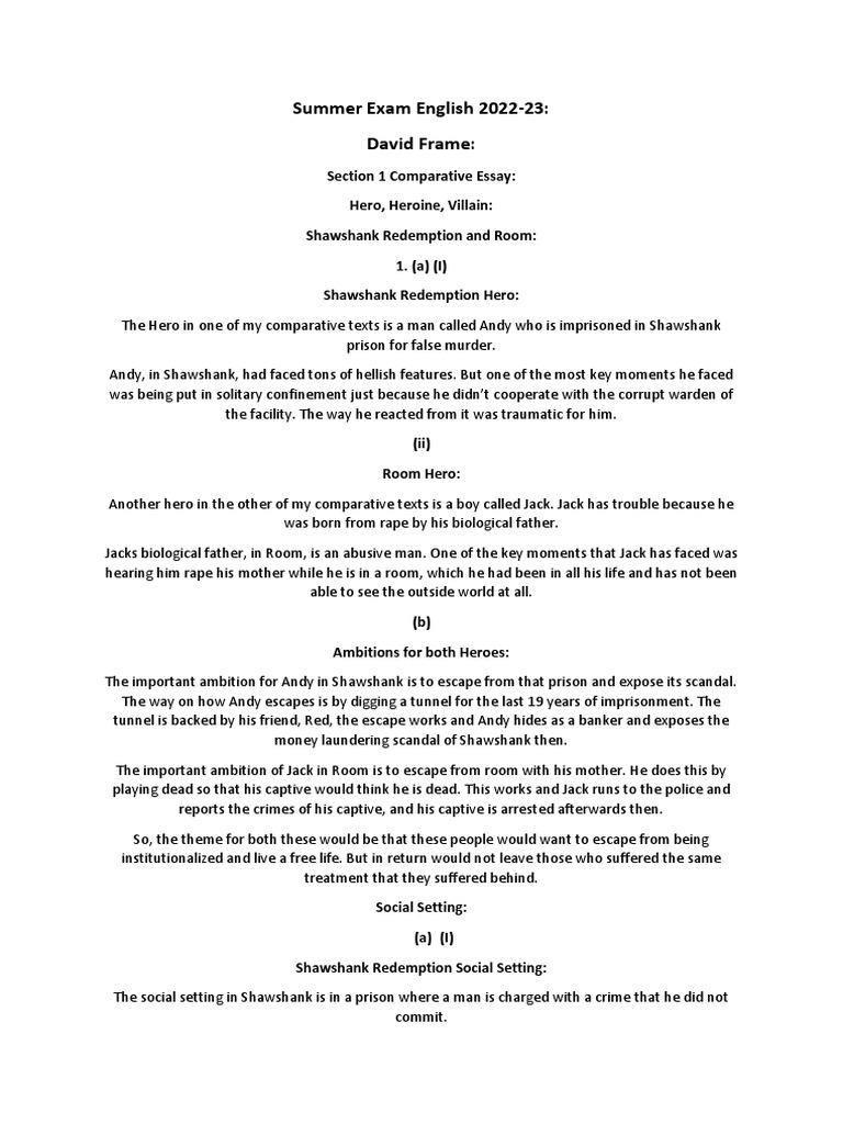 Summer Exam English 2022-23 David Frame | PDF | Slavery | Rape