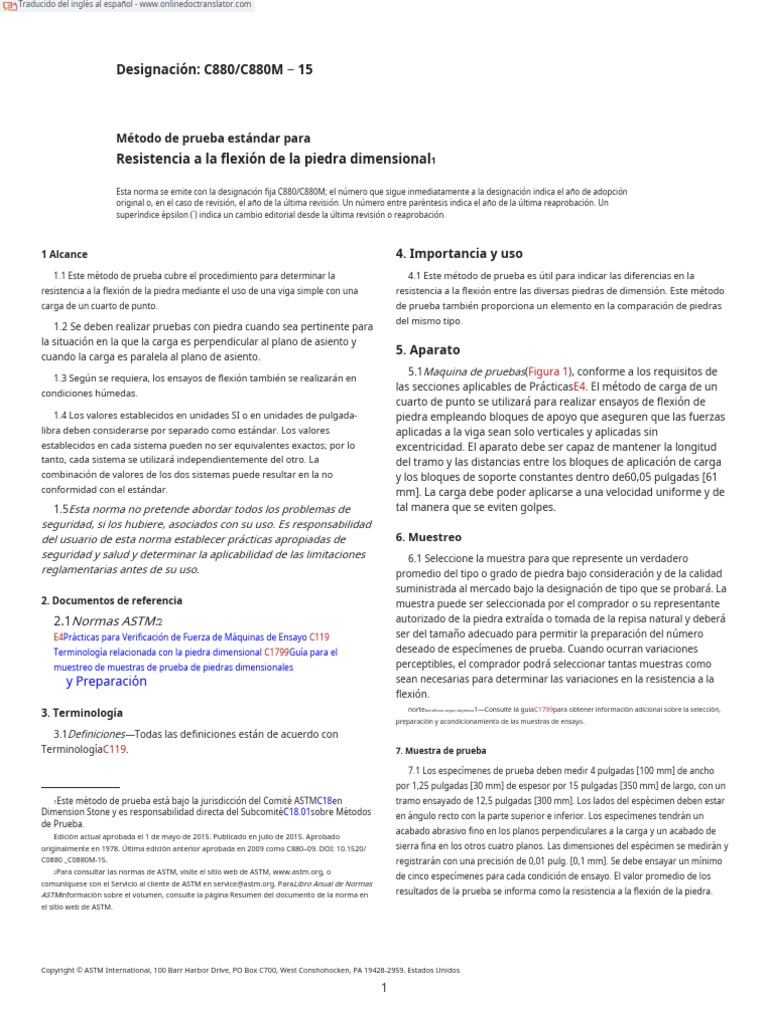 ASTM C880 - 15 Español | PDF | Doblar | Viga (Estructura)