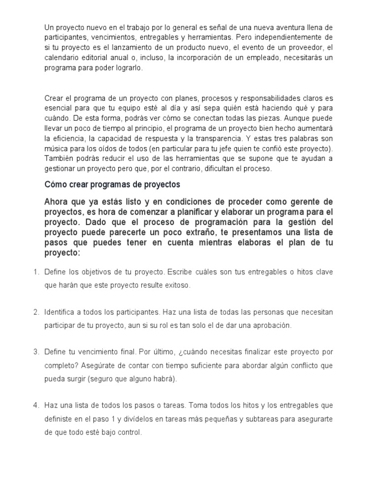 Elaboración de Programacion de Proyectos | PDF