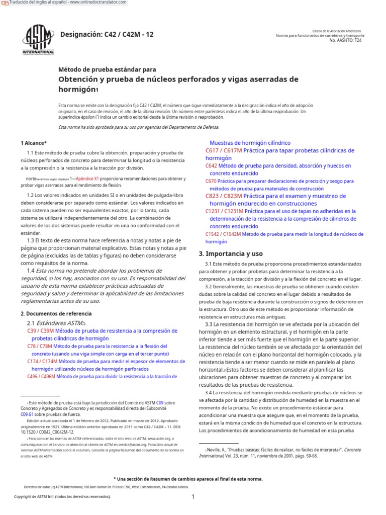 ASTM C42-12 Español | PDF | Hormigón
