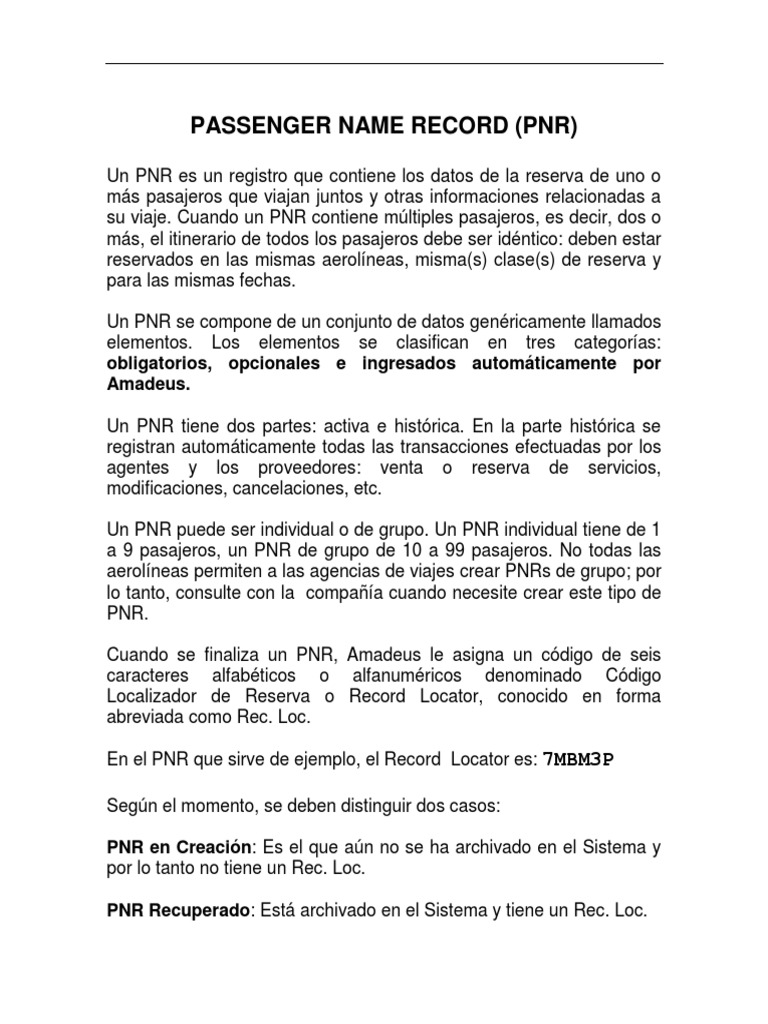 Amadeus PNR Aéreo | PDF