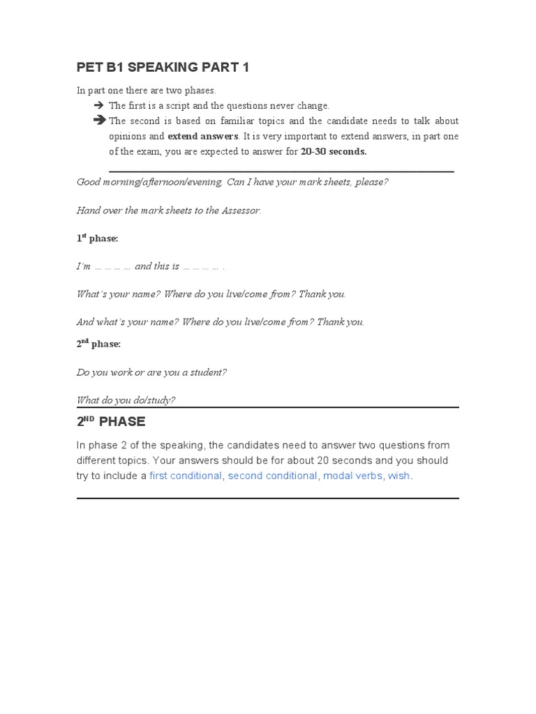 Pet B1 Speaking Part 1 | PDF | Candy | Food And Drink