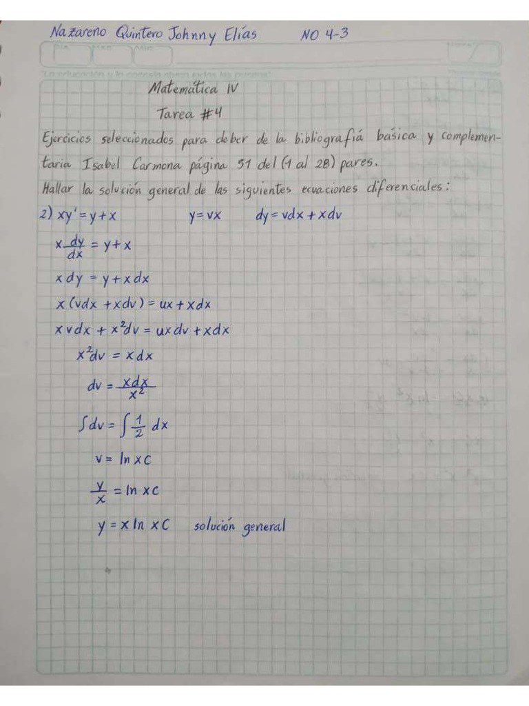 Tarea 4 Ecuaciones Diferenciales Homogeneas | PDF