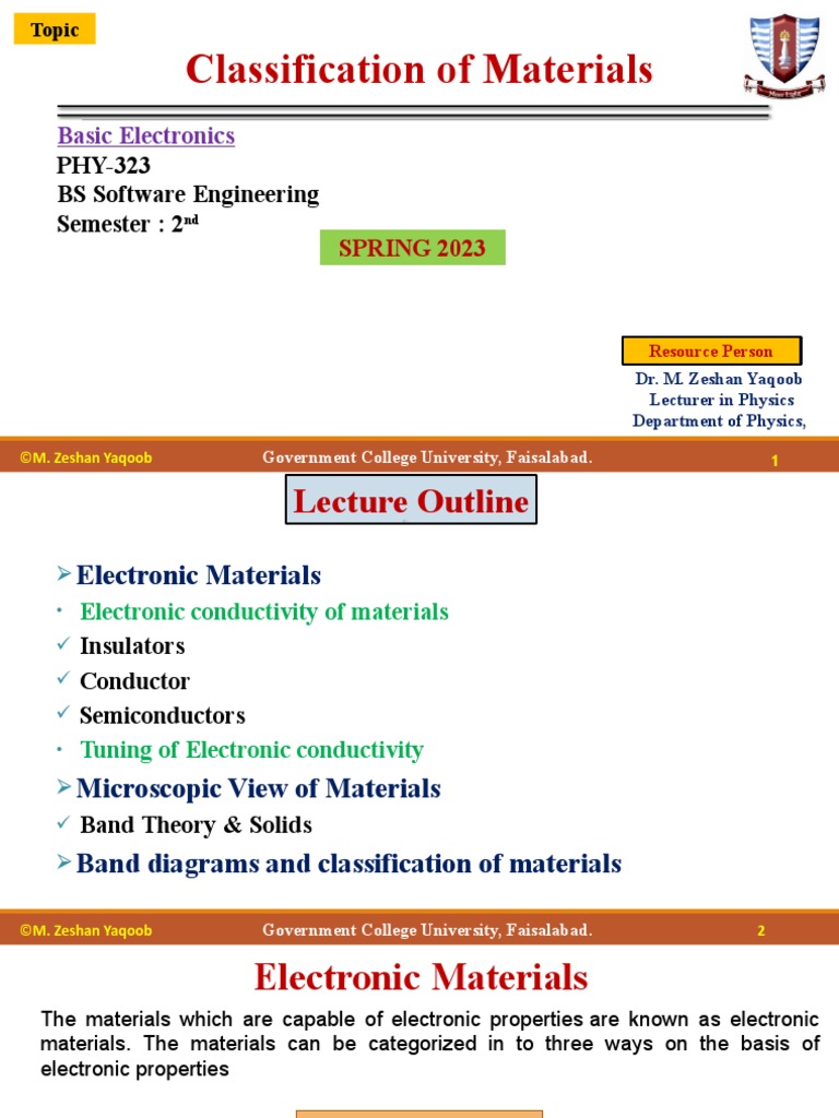 Electronic Materials Classification | PDF | Electrical Resistivity And ...
