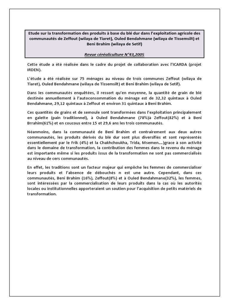 Etude Sur La Transformation Des Produits A Base Du Ble | PDF ...