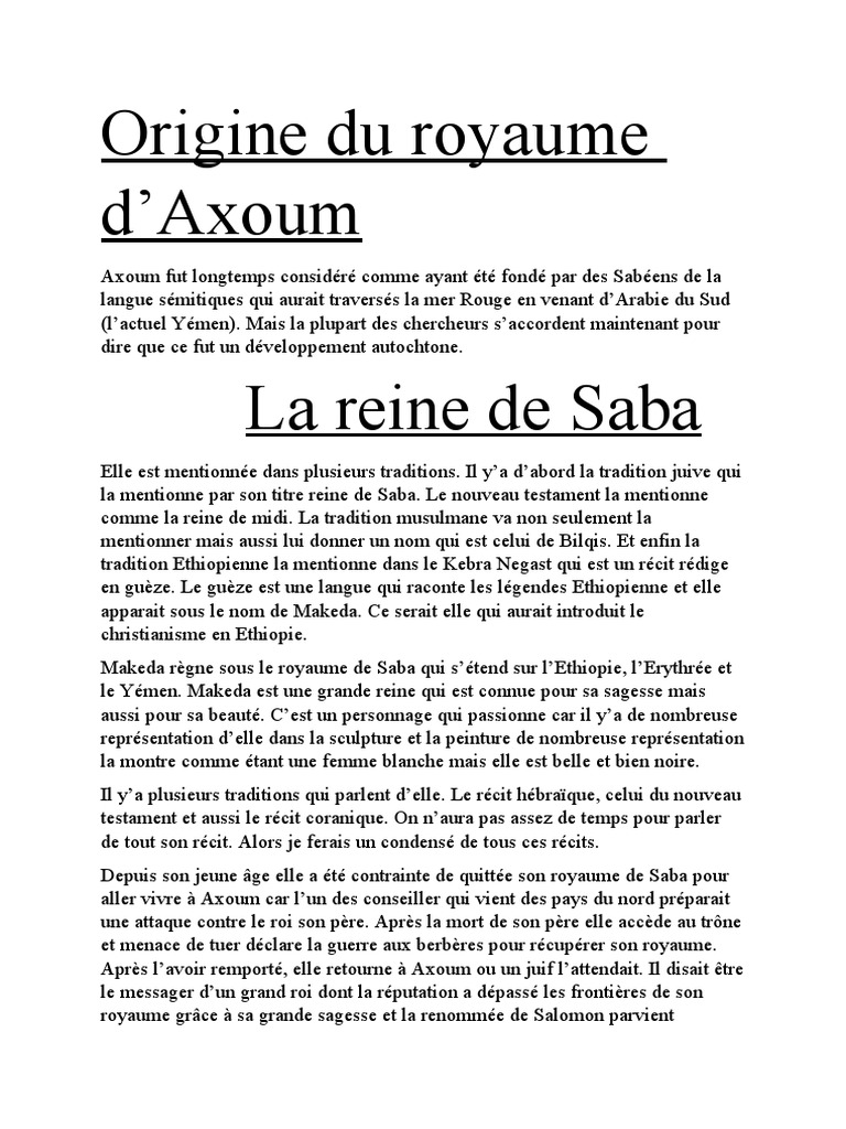 Histoire de la reine de Saba et Axoum | PDF | Reine de Saba