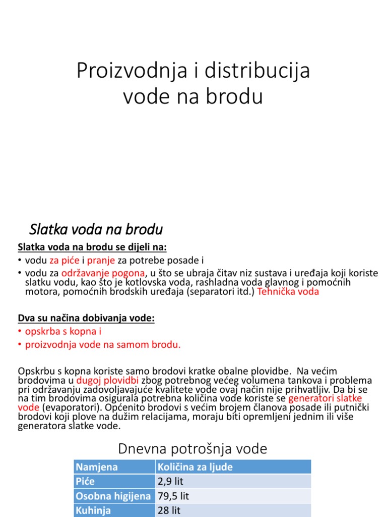 Proizvodnja I Distribucija Vode Na Brodu | PDF